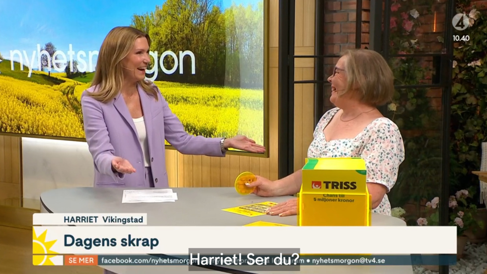 Harriet från Vikingstad vann storvinsten på Triss i Nyhetsmorgon